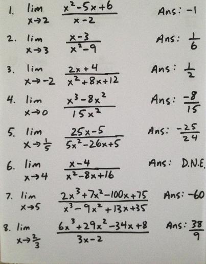 Evaluating Limits Algebraically